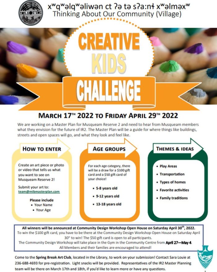 Creative Kids Challenge! We are working on a Master Plan for Musqueam ...